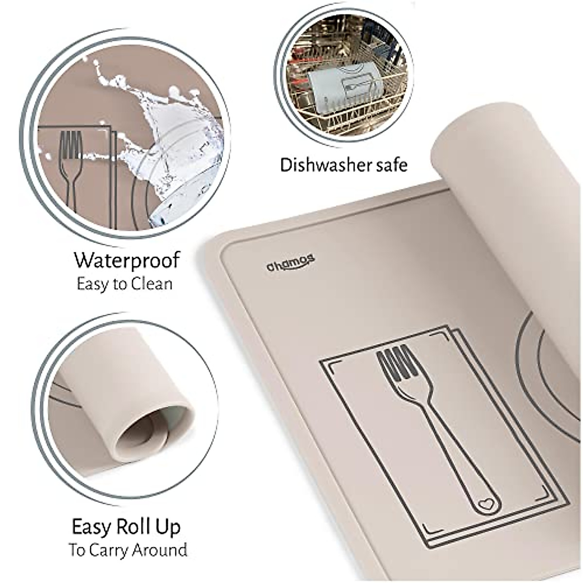 CHAMOS Montessori Placemat for Toddlers - Kids Silicone Mats for Dining Table - Set of 2 - Table Setting Learning (Sage and Beige)