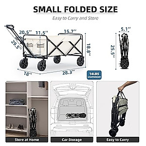 DreamQuest Wagon, Wagon Cart with Wheels Foldable,Load 260lbs Collapsible Folding Outdoor Utility Wagon Garden Carts for Transporting Heavy Loads, Shopping and Camping