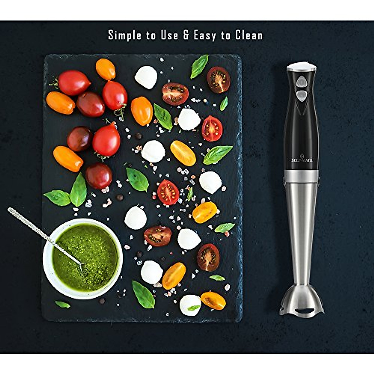Self-Mate 3 in 1 Dual Speed Immersion Hand Blender Kitchen Set – Stainless Steel 300W Electric Mixer Blending Stick with Interchangeable Whisk Wand, Food Processor Chopper & Beaker Attachments