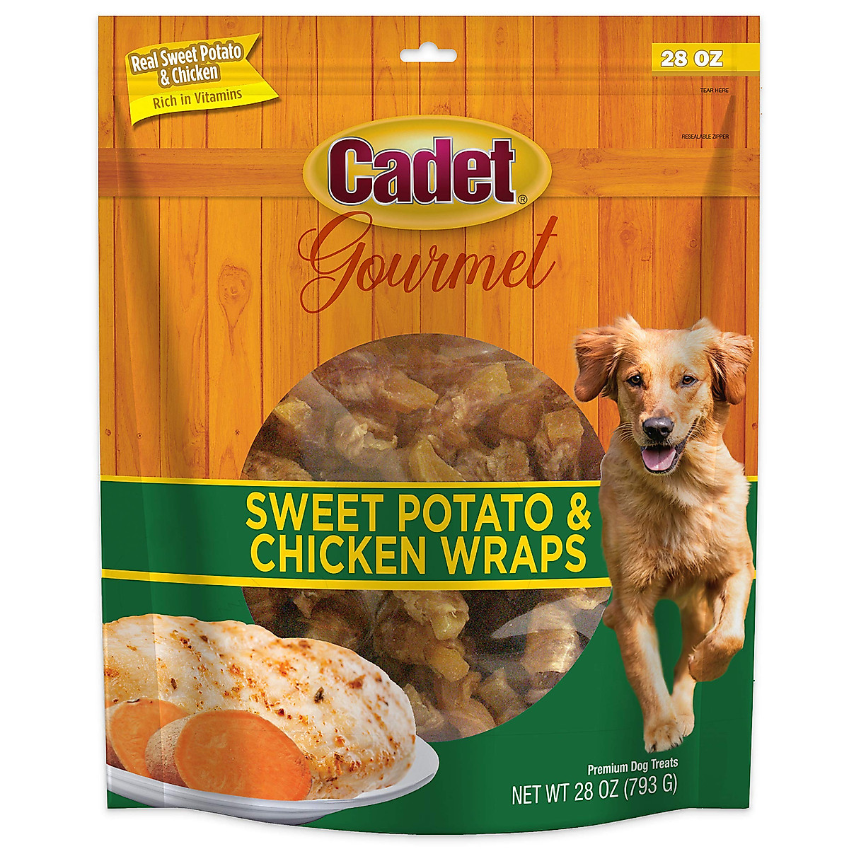 Cadet Gourmet Sweet Potato & Chicken Wraps Dog Treats - Healthy and Natural Chicken and Sweet Potato Dog Training Treats for Small & Large Dogs - Inspected & Tested in USA (28 oz.)