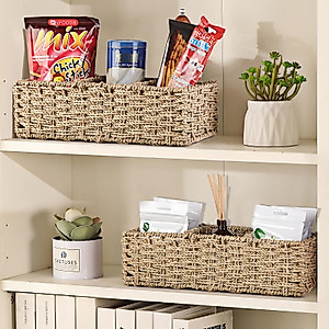 Vagusicc 3-Section Wicker Baskets, Small Baskets for Organizing, Hand-Woven Seagrass Storage Baskets, Toilet Tank Topper Paper Basket, Woven Baskets for Storage, 2-Pack