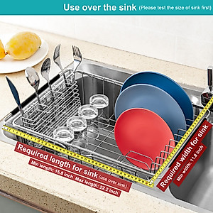 iPEGTOP Expandable Deep Large Dish Drying Rack and Utensil Cutlery Holder, Rustproof Stainless Steel Over Sink Dish Rack Basket Shelf, Dish Drainer in Sink or On Counter