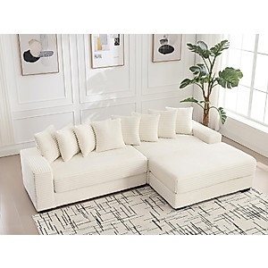 Sectional Sofa Couch,111"W Corduroy L Shaped Couch with Chaise, Comfy Sectional Sleeper Sofa with 8 Throw Pillows,Upholstered Cloud Couch,Modern Corner Sofa for Living Room,Office(Right Facing,Beige)