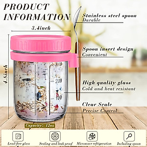 Sieral 4 Set Overnight Oats Containers with Lid and Spoon Overnight Oats Jars 12oz Glass Airtight with Measurement for Cereal Yogurt Milk (Multicolor)
