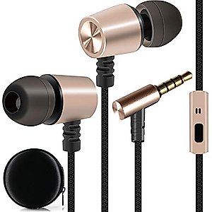EXMAX S3 3.5mm Wired Earbuds In Ear Headphones With Microphone Powerful Deep Bass HiFi Stereo Crystal Clear Sound Metal Housing Noise Isolating Magnetic Ergonomic Comfort-Fit Gaming Earphones - Golden
