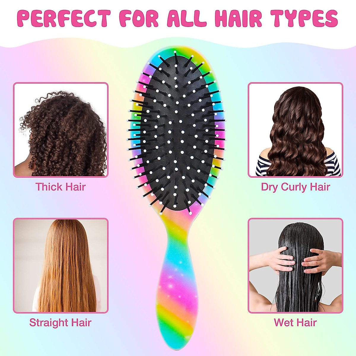 Kids Hair Brush Girls, Toddler Wet Dry Detangling Hair Brush for Curly Thick Hair Pain-Free Comb Girls Kids Women Unicorn Mermaid