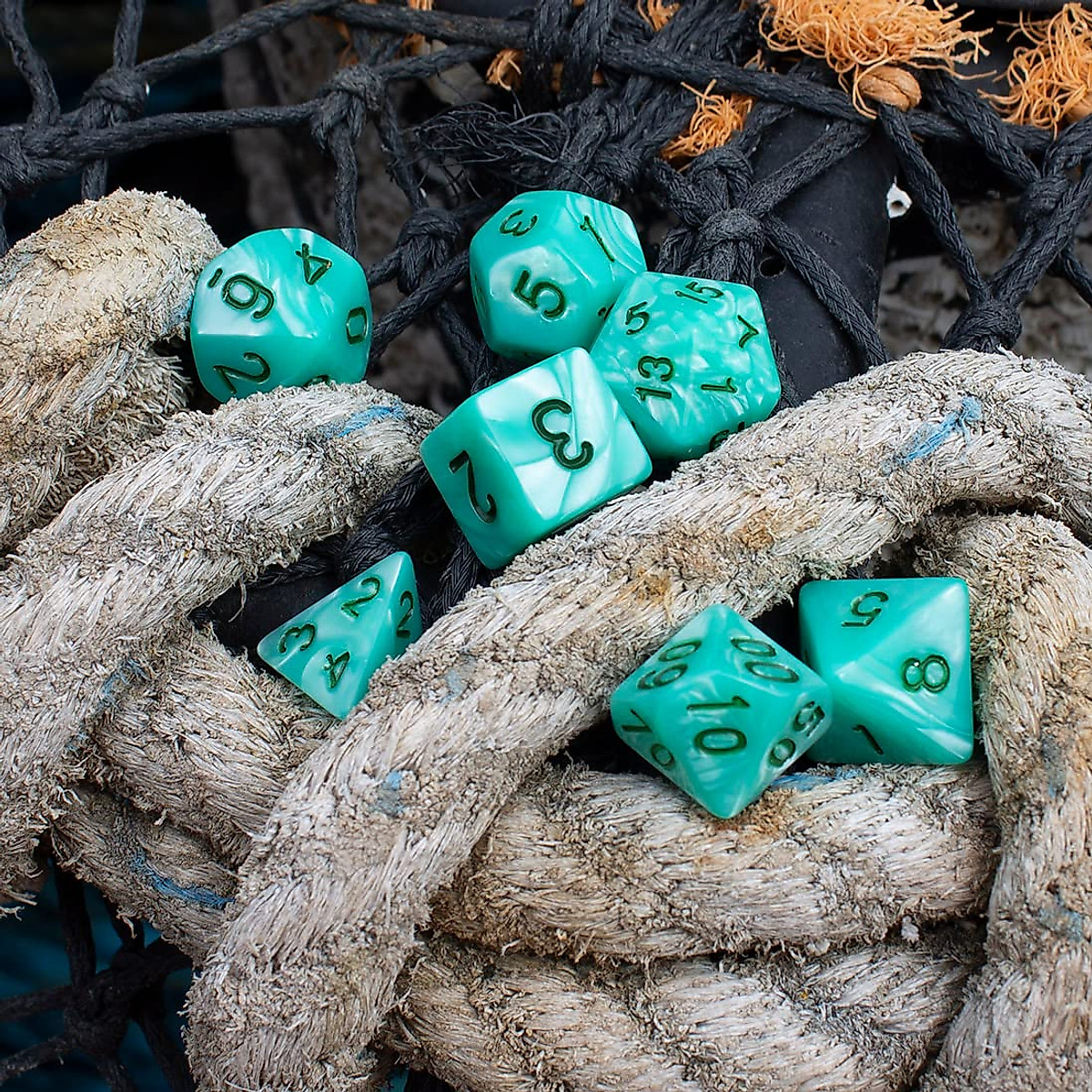 Turquoise Pearl RPG Dice - Full Polyhedral Set - 'Aqua'