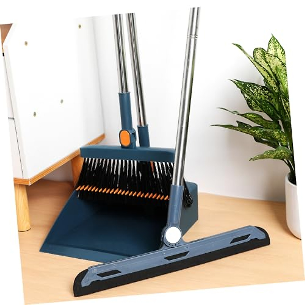 BUTIFULSIC 1 Set Folding Broom Set Dustpan Stand up Broom Cleaning Mop Push Broom Heavy Duty Floor Sweeper Broom with Dust Pan Angle Broom Foldable Broom Dust Pan Broom Blue Plastic