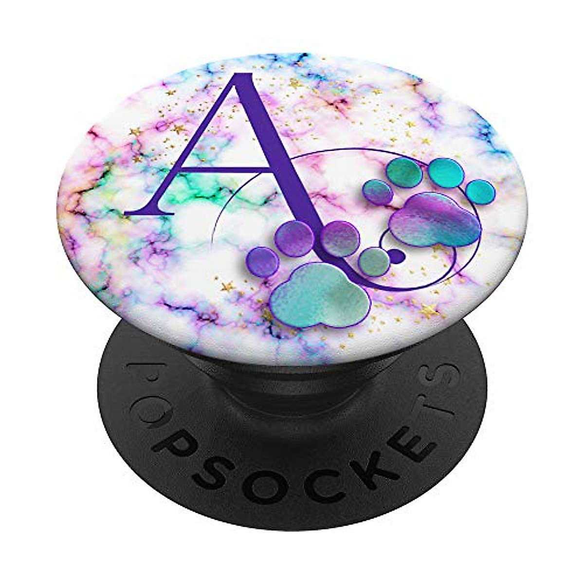 Purple Monogram Letter A Initial Rainbow Cat Dog Paw PopSockets Swappable PopGrip