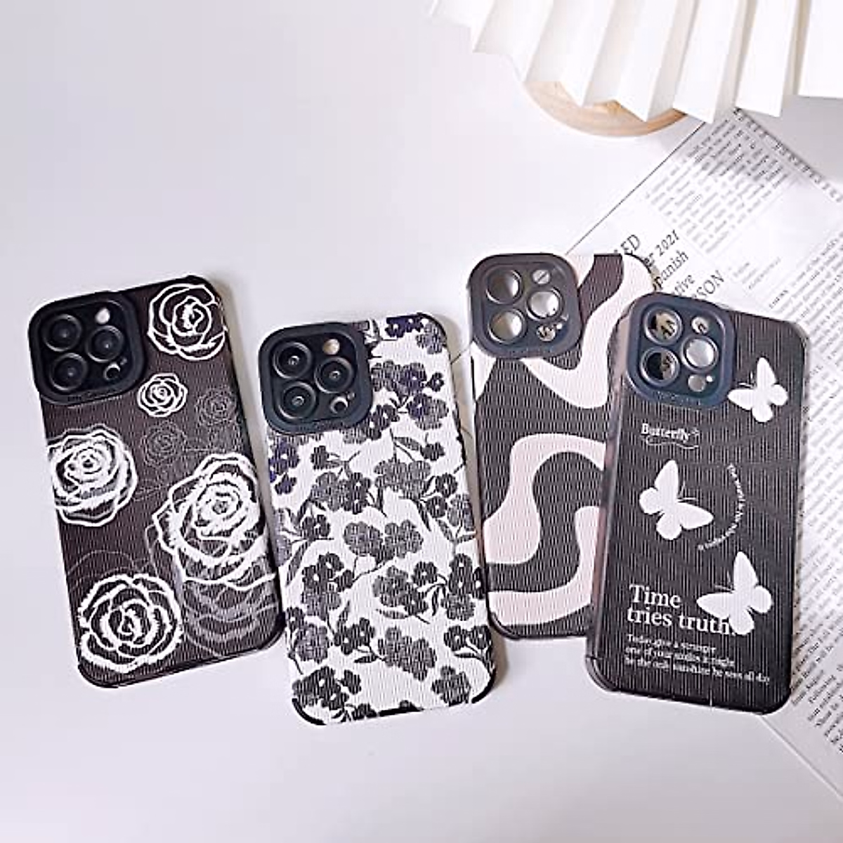 INJPCUCA Designed for iPhone 14 Pro Max Case Cute Wave Pattern Design Black Protective Case for Women Girls PU Leather Silicone Slim Shockproof Cover for iPhone 14 Pro Max 6.7", Beige Pink