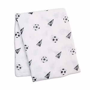 lulujo Baby Cotton Muslin Swaddle Blanket, 47 x 47, Soccer