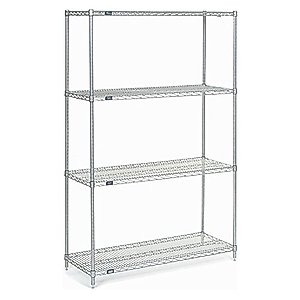 Nexel 18" x 48" x 74", 4 Tier, NSF Listed Adjustable Wire Shelving, Unit Commercial Storage Rack, Silver Epoxy, Leveling feet