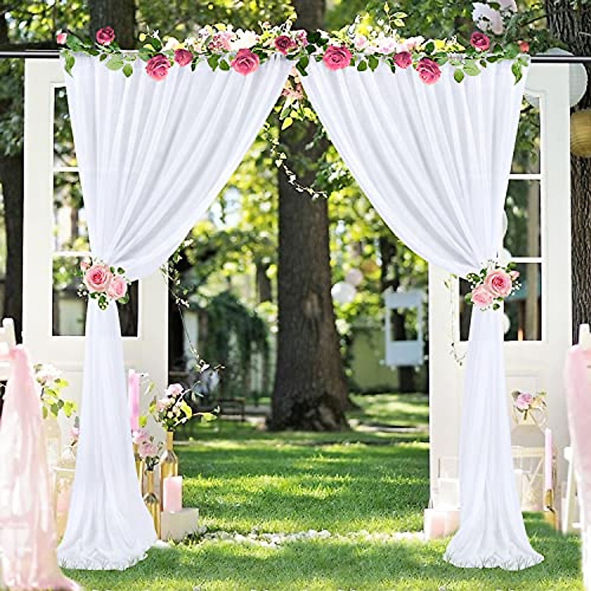 10x10ft White Backdrop Curtains for Parties Wedding Wrinkle Free Sheer Tulle Backdrop Curtain Drapes