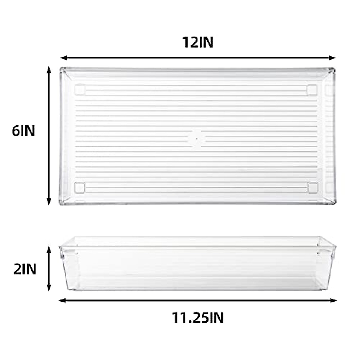 4 Pack 12"x 6" Large Size Clear Plastic Desk Drawer Organizer Tray Bathroom Office Kitchen Utensils Silverware Gadgets Dividers Desk Drawer Storage Bins Container for Dresser Cosmetic Makeup