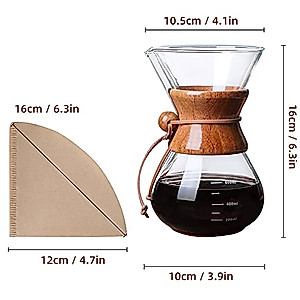 BicycleStore Pour Over Coffee Maker, Paperless Glass Carafe with 100 Filter Paper Reusable Glass Coffee Pot Manual Dripper Brewer Hand Drip with Stainless Steel Filter for Home Travel (14 oz/400 ml)