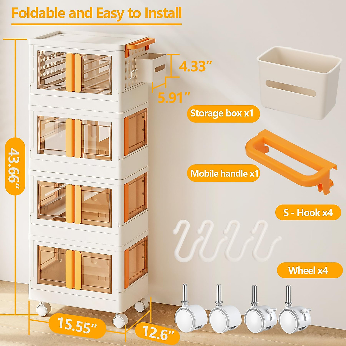 Storage Bins Containers Box with Lids - 27.5QT Plastic Clear Organizer Bins for Closet, Stackable Foldable Storage Bin with Wheels Handle, Collapsible Containers for Organizing Toys Clothes, 4 Pack