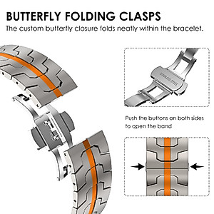 CHANCHY Stainless Steel Band for Apple Watch Ultra 2 Band 49mm 46mm 45mm 44mm, Metal Strap with Folding Clasp for Apple Watch Series 10 9 8 7 6 5 4 3 2 1 Ultra Ultra 2 for Men (49mm, Titanium/Orange)