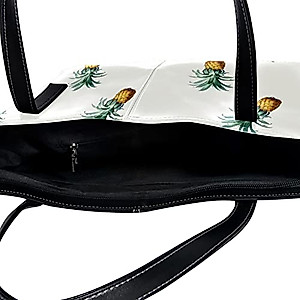 Women Tote Shoulder Bag, Seamless Pineapple Pattern Leather Work Handbag with Zipper for Teens College Students