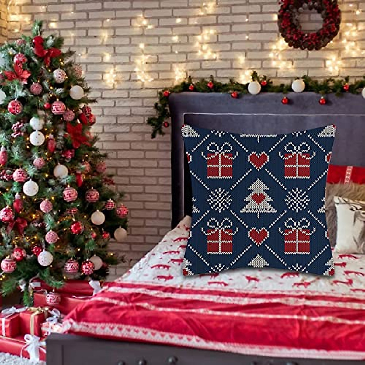 Scceatti Christmas Throw Pillow Covers 18x18 in Square Farmhouse Pillow Cover with Zipper Christmas Tree ElegantToss Xmas Style Pillow Case Protector for Couch Sofa Bed Living Room Decorations Gifts