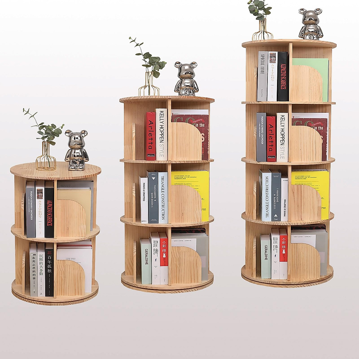 FDHUIJIA Rotating Bookshelf 360 Display Floor Standing Bookcase Storage Rack for Kids&Adults Solid Wood Book Shelf (2tier)