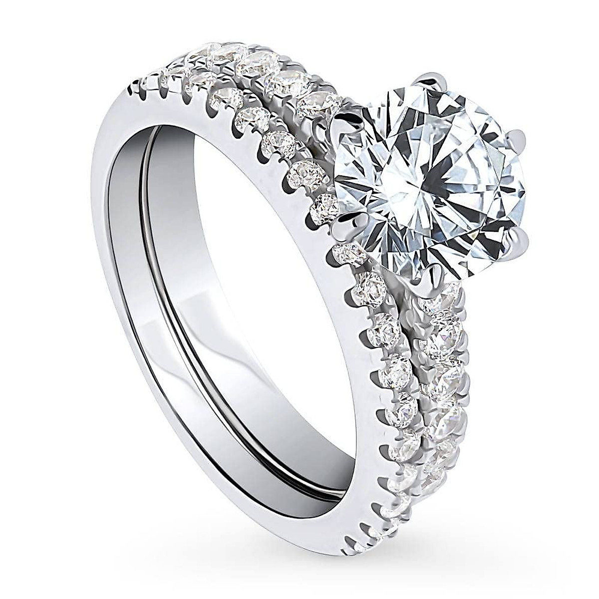 BERRICLE Sterling Silver Solitaire Wedding Engagement Rings 2 Carat Round Cubic Zirconia CZ Ring Set for Women, Rhodium Plated Size 6