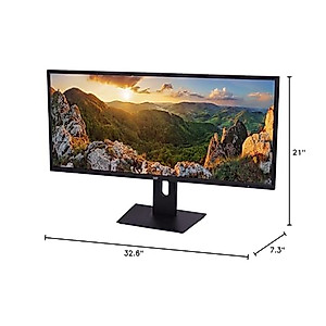 Monoprice 34in CrystalPro UWQHD Monitor - 60Hz, HDMI, DisplayPort, Height Adjustable Stand, VA, 100x100 VESA, for Business and Gaming