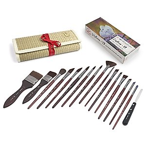 Professional Synthetic Brush Set for Acrylics - 17-Piece Artist Water Media Paint Brushes for Acrylics, Watercolor, Gouache. Beginner-Friendly with Great Flow Control and Snap - Verbena Set by ZenART