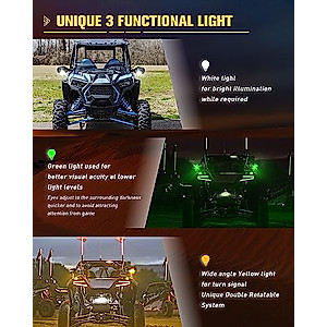 CO LIGHT UTV Side Rear View Mirrors LED Light Aluminium White Green Lights with Amber Turn Signal, Tube Clamp, Fits 1.5-2 Inch Roll Cage Bar, Compatible with Side by Side RZR Pioneer Rhino Wolverine