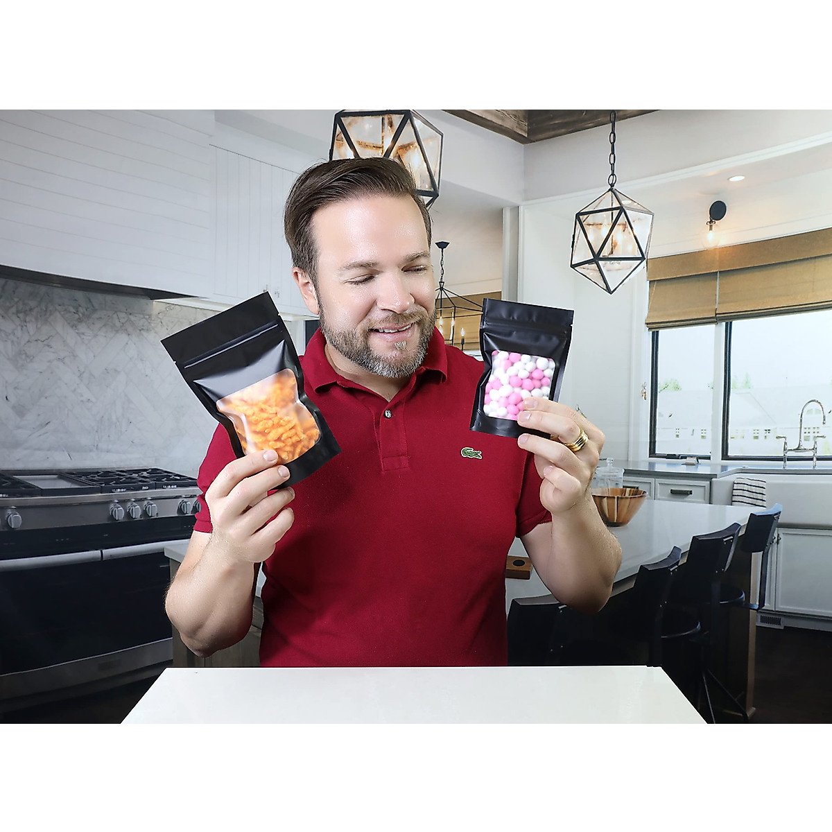 HANSER | Smell Proof Odorless Mylar Resealable Foil Pouch Bags with clear Window | Stand up bottom | Airtight | matte white | 100 Pieces | 3x4 inches