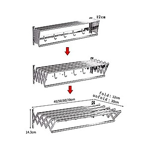 XMCX Foldable Clothes Drying Rack Wall Mounted 5 Rails Dryer Retractable Airer Bathroom Towel Rail Hooks Washing Cloth Line Stainless Steel Extendable Easy Storage (Size : 40cm)