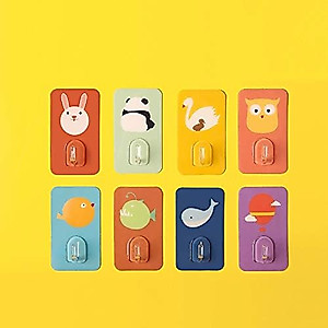 MOVALUE Kids Wall Hooks - Adhesive Wall Hanging Hooks for Kids - Cute Wall Animal Hooks - Towel Hook Child - Childrens Hangers for Bedroom, Bathroom or Nursery, 8 Pack