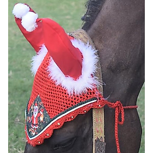 Santa Claus Christmas Horse Fly Bonnet Net Hat Hood Mask Fly Veil Full Hand Made Cotton (Horse/Full)