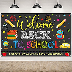 Welcome Back to School Backdrops, Welcome Back Bulletin Board Back to School Banner Sign Hanging Fabric Photography Background for First Day of School Classroom and Office Decorations,73x44 Inch
