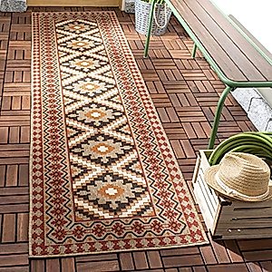 SAFAVIEH Veranda Collection 2'3' x 12' Red / Natural VER099 Boho Indoor/ Outdoor Non-Shedding Easy scrubbing Patio Backyard Porch Deck Mudroom Runner-Rug