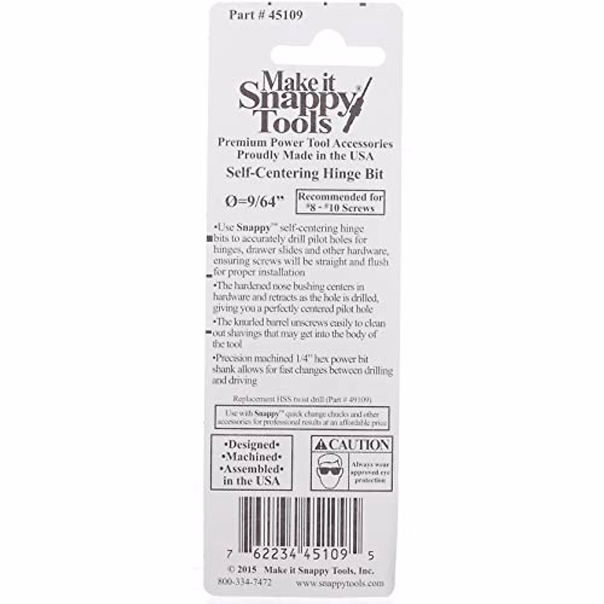 Snappy Tools 9/64 Inch Self-Centering Hinge Bit #45109
