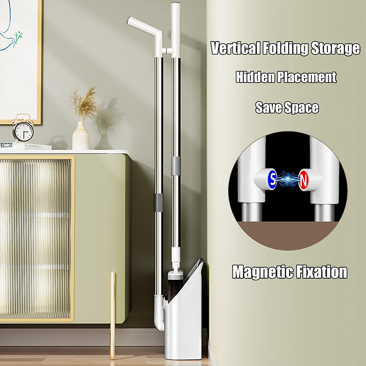 Broom and Dustpan Set, Broom and Dustpan, Broom and Dustpan Set for Home, Kitchen Broom and Dustpan Set, Upright Standing Dustpan and Sweeping Broom Combo, for Office Home Kitchen Lobby Floor Use