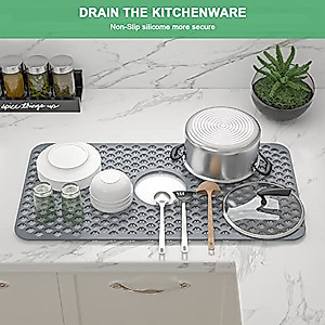 Silicone Sink Protector- Sarlai 25"x13" Center Drain Kitchen Sink Mats Grid Folding Non-slip Sink Mat for Bottom of Ceramic Porcelain Fireclay Farmhouse Sink (Grey)