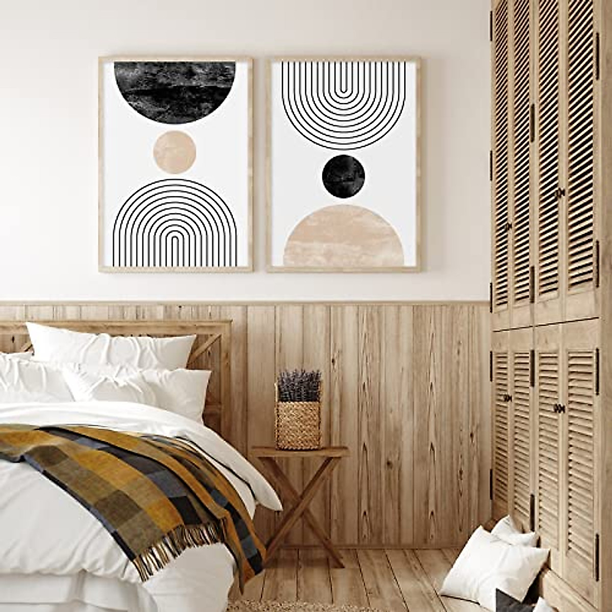 Mid Century Modern Wall Art Prints Set of 2, Neutral Abstract Geometric Wall Art Boho Wall Art Canvas Mid Century Eoind Art Wall Decor Mid Century Picture Artwork for Home Room 16x24 Inch, UNFRAMED