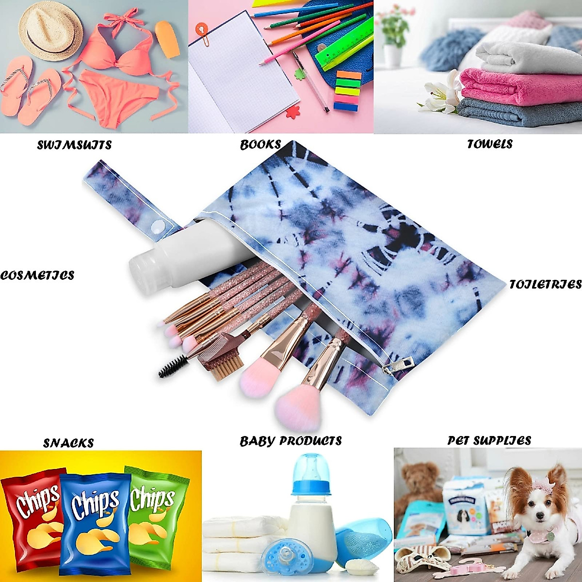 visesunny Tie Dye Pattern 2Pcs Wet Bag with Zippered Pockets Washable Reusable Roomy Diaper Bag for Travel,Beach,Daycare,Stroller,Diapers,Dirty Gym Clothes,Wet Swimsuits,Toiletries