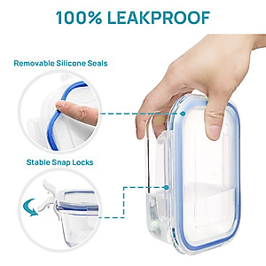 Vtopmart 16 Pieces Glass Meal Prep Container with Lids, Snapware Lunch Containers for Food Storage, Airtight Kitchen Container for Leftover, Microwave, Oven, Freezer and Dishwasher Safe, BPA Free