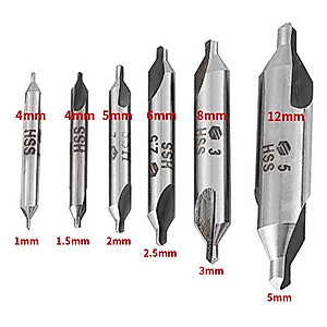 Lathe Mill Center Drill Set/6Pcs 60 Degree HSS Centering Drill Bits Countersink Tool, 1/1.5/2/2.5/3/5mm