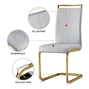 Baysitone Modern Dining Chairs Set of 4, Side Dining Room Chairs with Gold Frame, Kitchen Chairs with Faux Leather Padded Seat High Back, Chairs for Dining Room, Kitchen, Living Room Light Grey