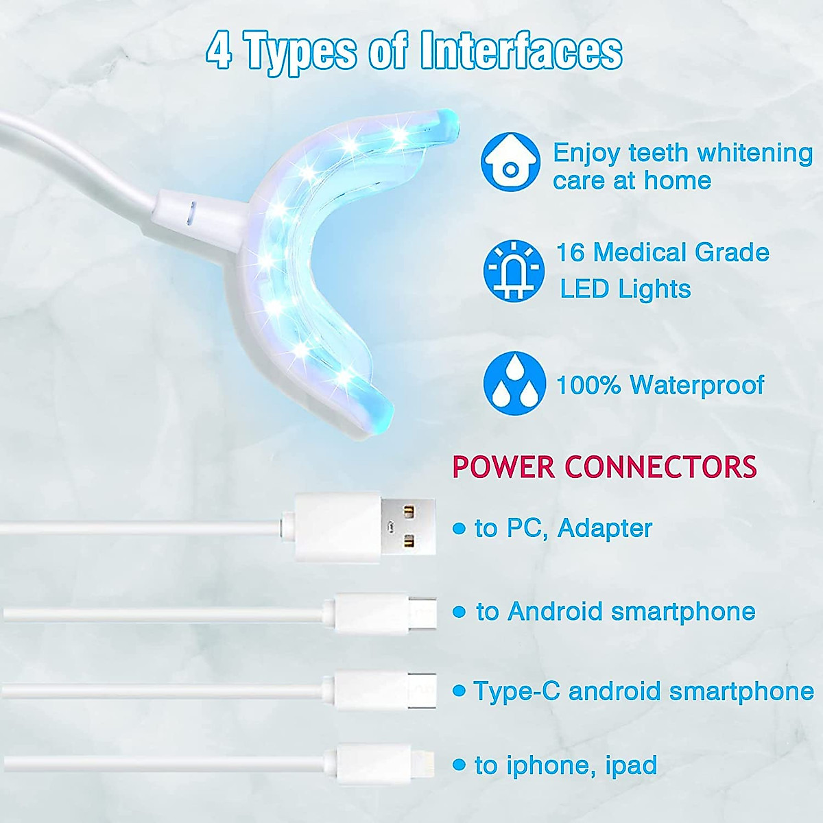 Teeth Whitening Kit Tooth Whitener - DOUCEUR Dental Bleaching System Professional with 16X LED Mouth Tray Light 5Pcs Whiting Gel Pen for Purely Whitening of Sensitive Teeth