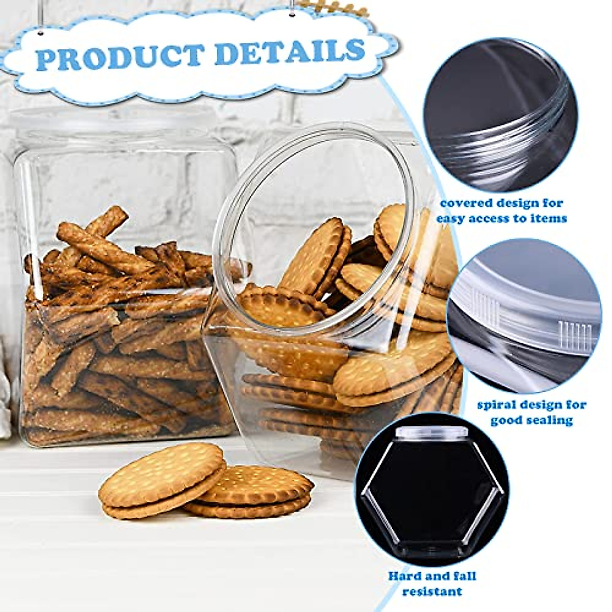 Merkaunis 12PCS Hexagon Plastic Jars Clear Candy Jar Plastic Cookie Jars with Airtight Lids Plastic Jar with Lid Wide Mouth Reusable Containers Bulk Coffee Candy Display for Gifts and Storage (30 oz)