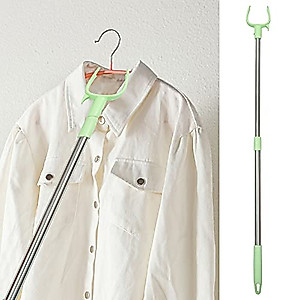 Veemoon 2pcs Closet Pole with Hook Telescoping Long Reach Stick Stainless Steel Clothing Hanger Garment Pole for Closet Shelf Ceiling