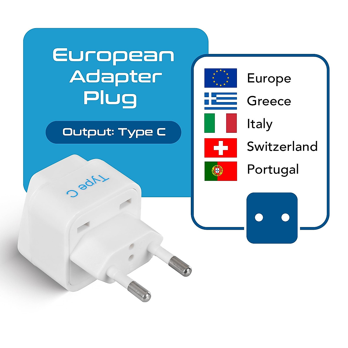 Ceptics European Travel Plug Adapter (Type C), Universal to European EU, Power Charge your Electronics in Italy, Greece, Germany, Outlet Adaptor 3 Pack