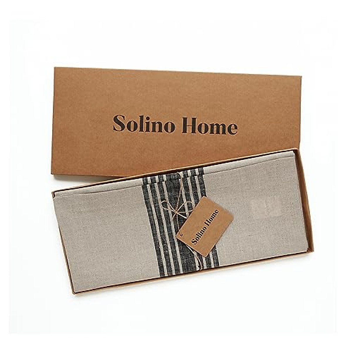 Solino Home French Stripe Linen Table Runner 90 inches Long – 100% Pure Linen 14 x 90 Inch Table Runner, Navy and White – Dresser Scarf Farmhouse Dining Table Runner for Spring, Summer