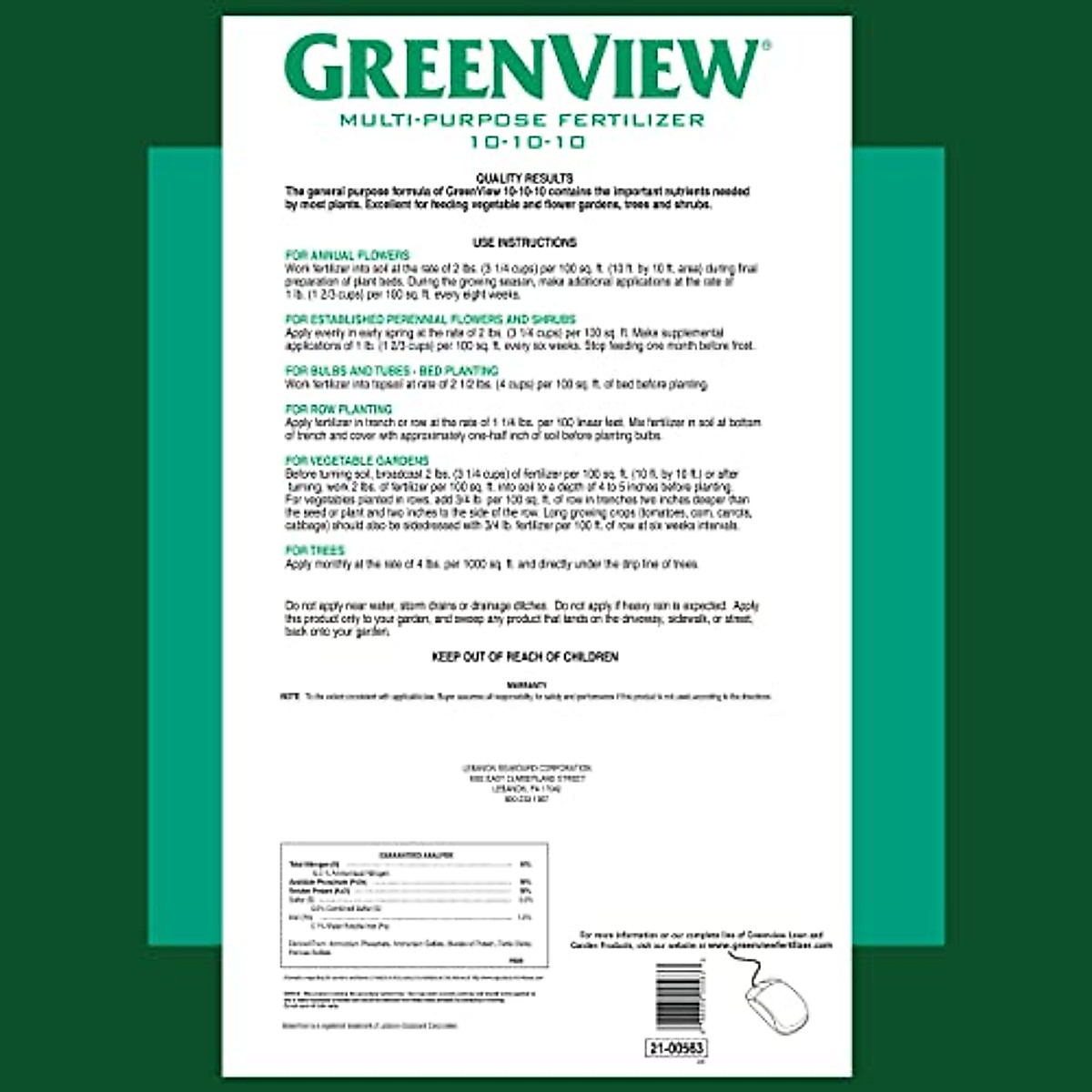 GreenView 2129872 Multi-Purpose Fertilizer, 33 lb bag - NPK 10-10-10
