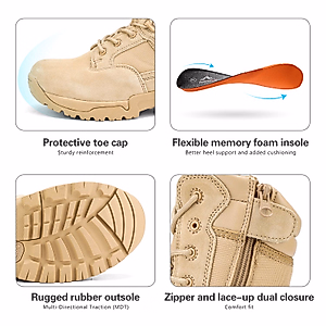 NORTIV 8 Mens Military Tactical Work Boots Hiking Side Zip 8 Inches Leather Outdoor Motorcycle Combat Boots Sand Size 10.5 M US Response