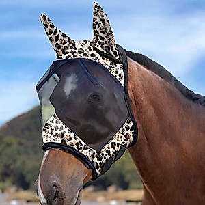 Harrison Howard LumiVista Horse Fly Mask Standard with Ears UV Protection for Horse Leopard Print M Cob